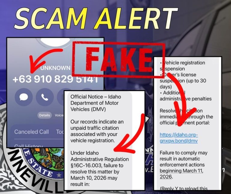 DMV Text Scam - Bonneville County Sheriff